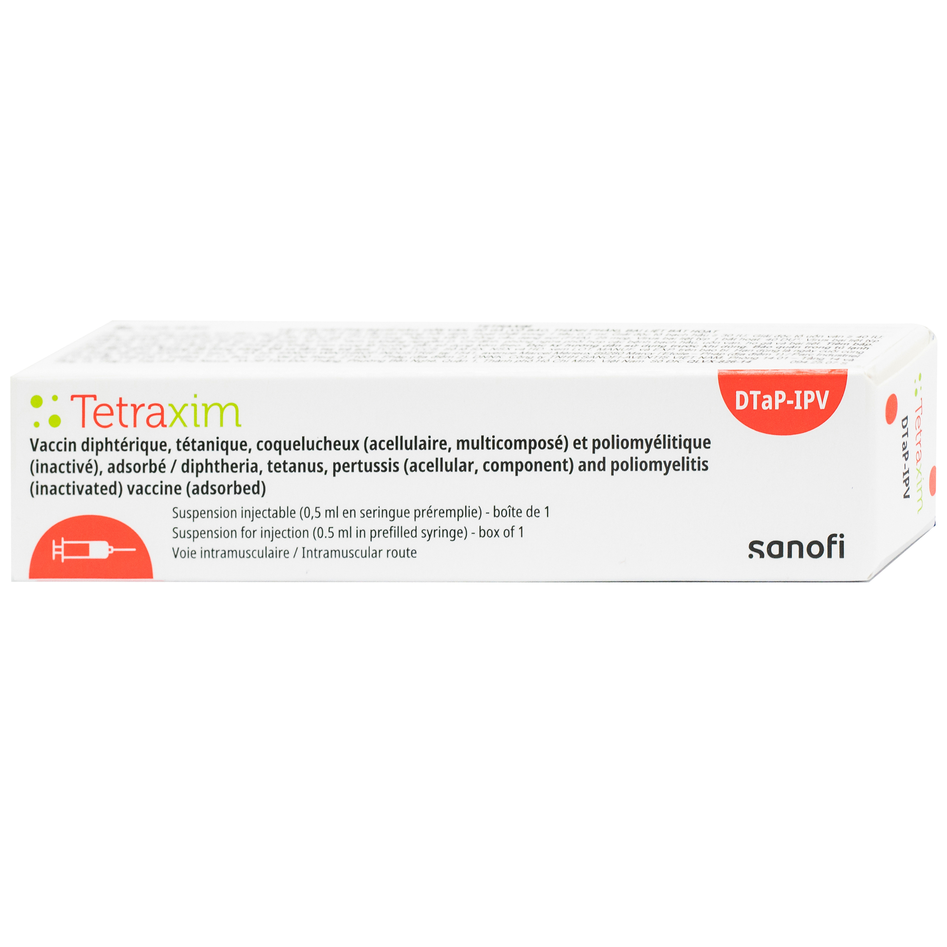 Vắc xin Tetraxim 0.5ml phòng bạch hầu, ho gà, uốn ván, bại liệt